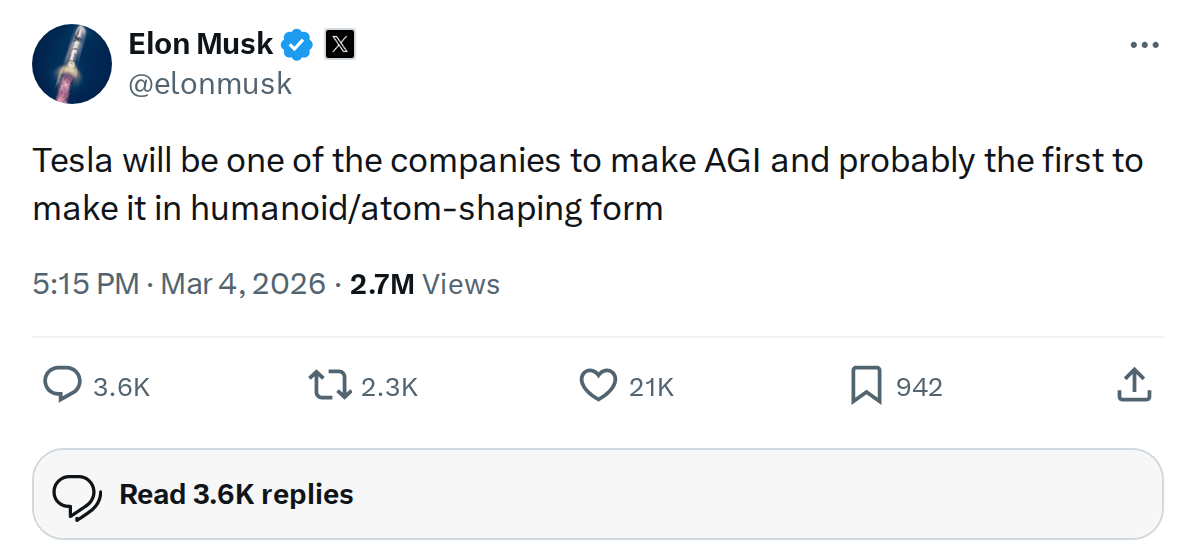 Tesla Targets AGI in Humanoid Form: What Musk's Vision Means