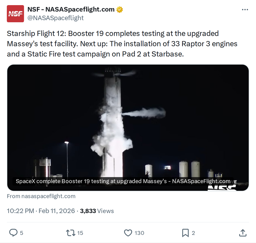 Starship Flight 12: Booster 19 Clears Testing, 33 Raptor 3s Next