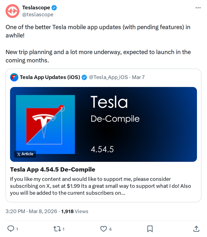 Tesla App Update: Trip Planner 'Voyager' and V2G Features Coming