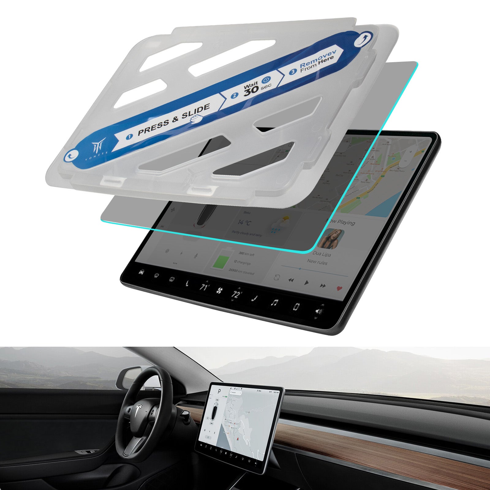 Tesla Model Y/3 Screen Protector - Auto-Alignment 9H Tempered Glass, A